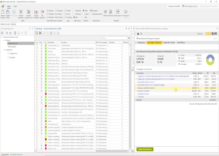 DBD-KostenKalkül - grafische Mengen- und Kostenermittlung
